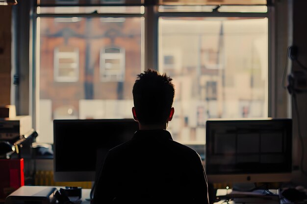 Premium Photo | Contemplative man in shadow gazes into bright office ... Premium Photo | Contemplative man in shadow gazes into bright office ...