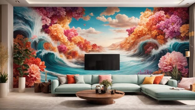 Premium AI Image | Contemporary Elegance 3D Mural Transforming Interior ... Premium AI Image | Contemporary Elegance 3D Mural Transforming Interior ...