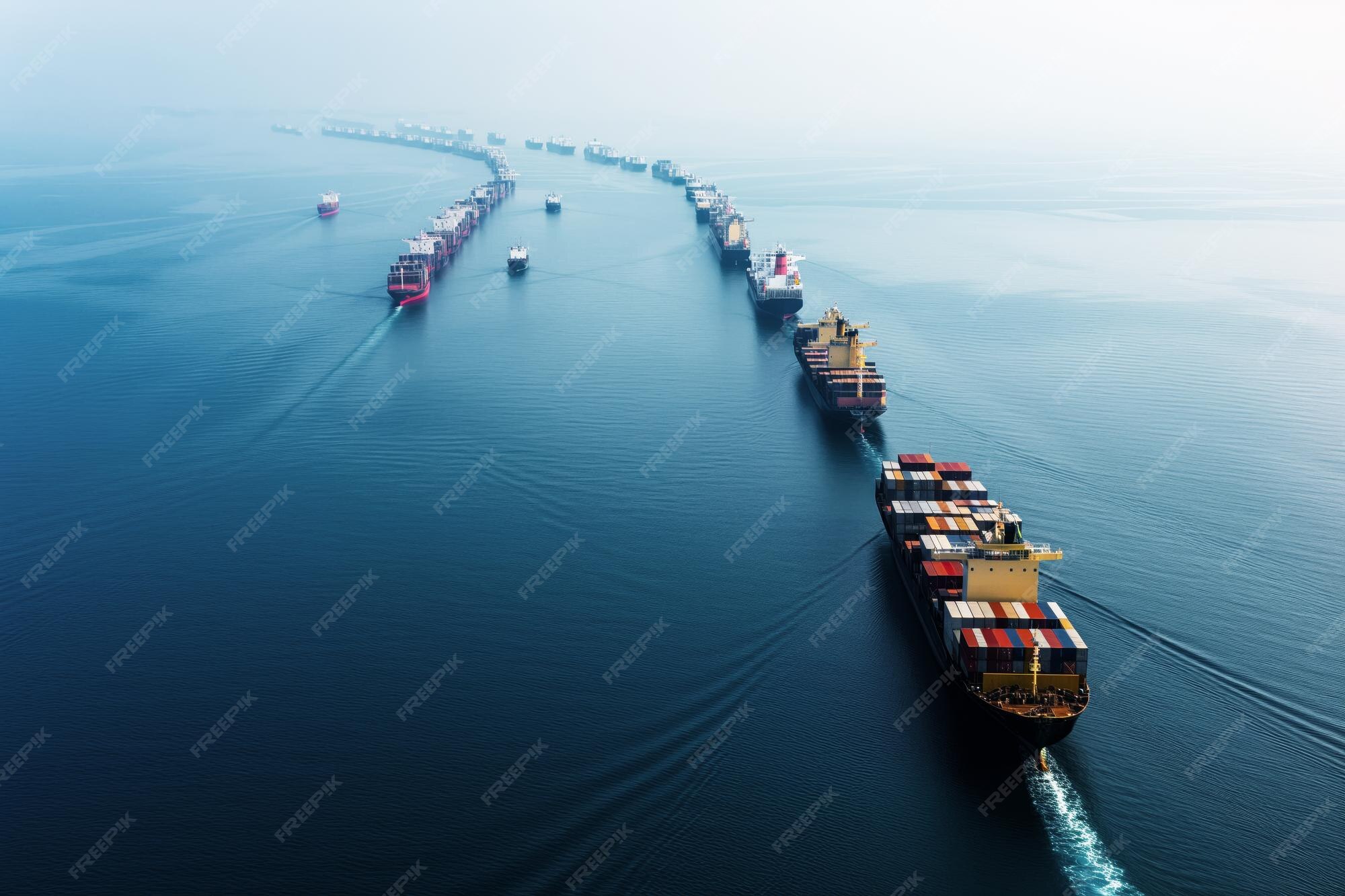 Premium Photo | A convoy of cargo ships on a maritime trade route Premium Photo | A convoy of cargo ships on a maritime trade route