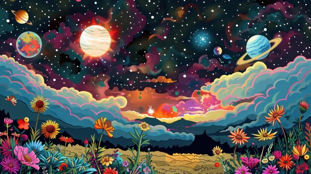 Cosmic Meadow Where Flowers Bloom Under a Starry Sky | Premium AI ... Cosmic Meadow Where Flowers Bloom Under a Starry Sky | Premium AI ...