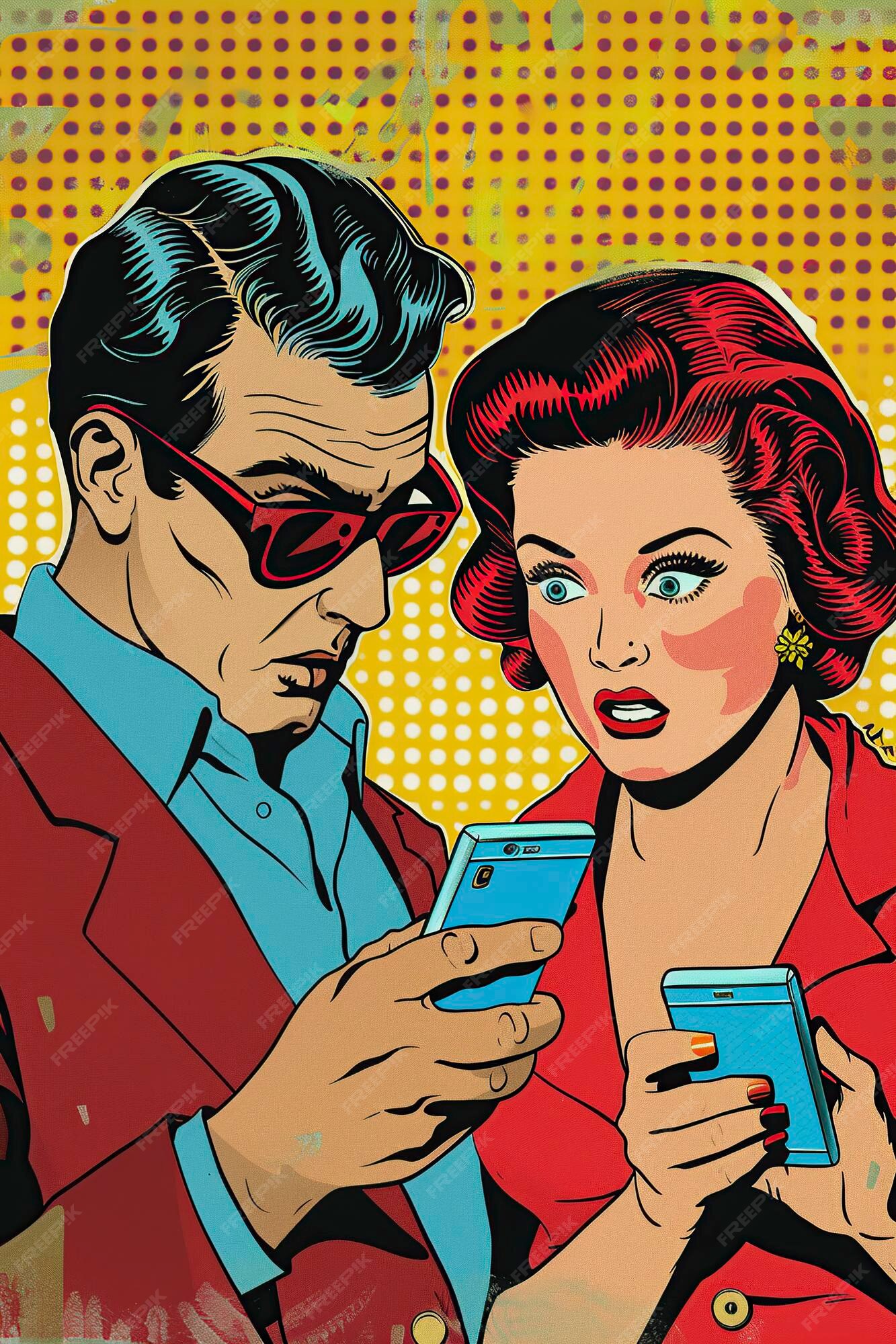 Premium Photo Couple Looking At Cell Phoneart Pop