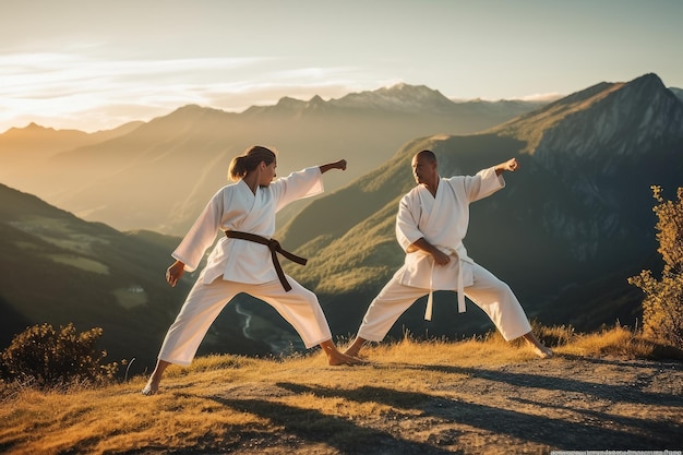 Premium AI Image | Couple practicing martial arts on the top of a ... Premium AI Image | Couple practicing martial arts on the top of a ...