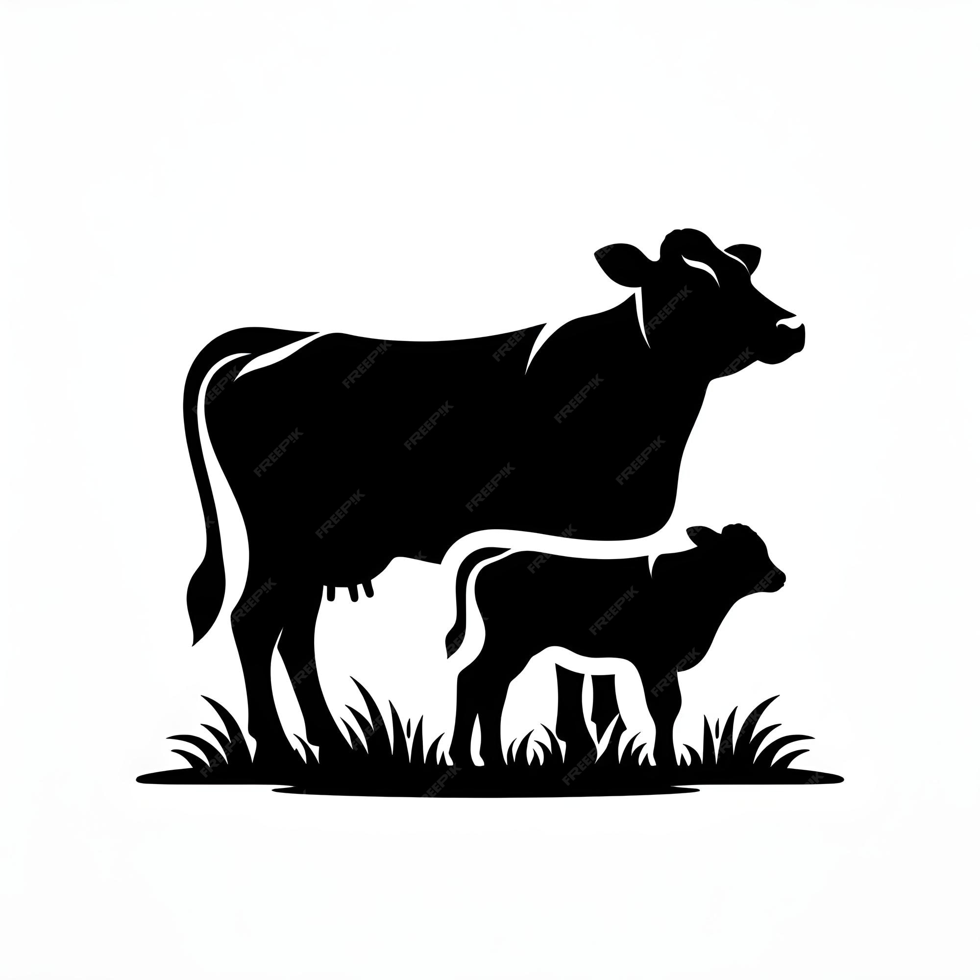Cow And Calf Silhouette Premium Ai Generated Image