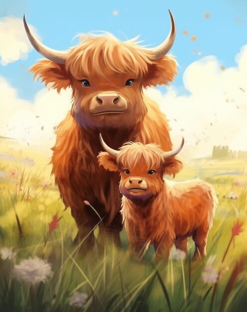 Premium Photo A Cow And Her Calf Are Standing In A Field