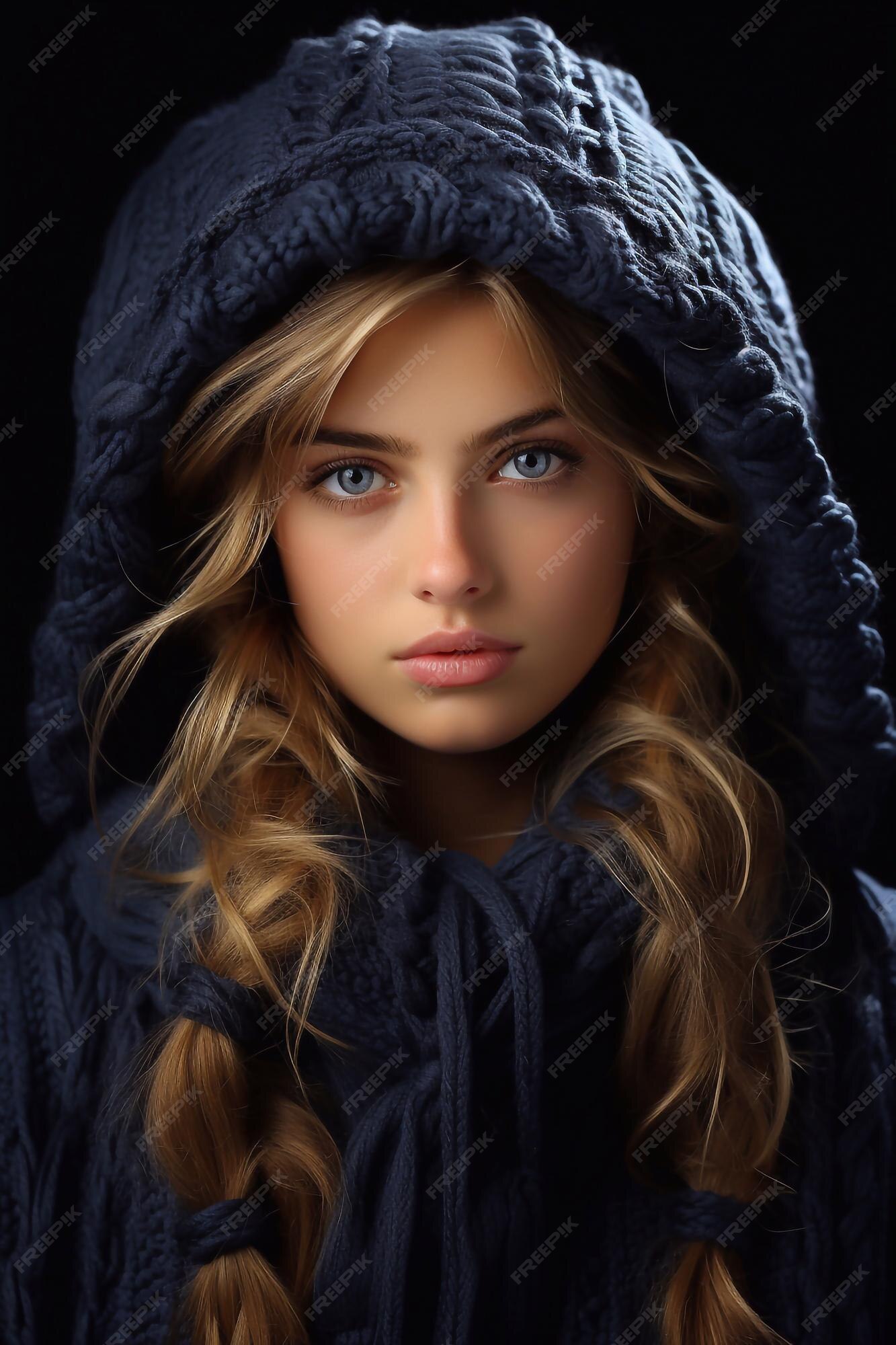 Premium Ai Image Cozy And Stylish Captivating Image Of A Girl With White Golden Hair Blue Eye