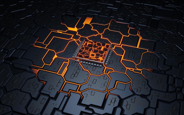 Premium Photo Cpu Chip On Motherboard Abstract 3d Render Of A