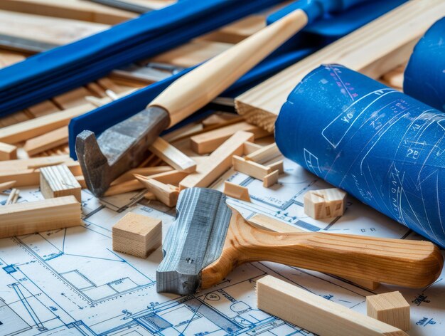 Premium Photo | Crafting Precision Blueprints and Chisels on Wood Board Premium Photo | Crafting Precision Blueprints and Chisels on Wood Board