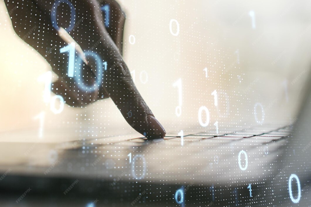 Premium Photo | Creative abstract binary code sketch and hands typing on computer keyboard on ...