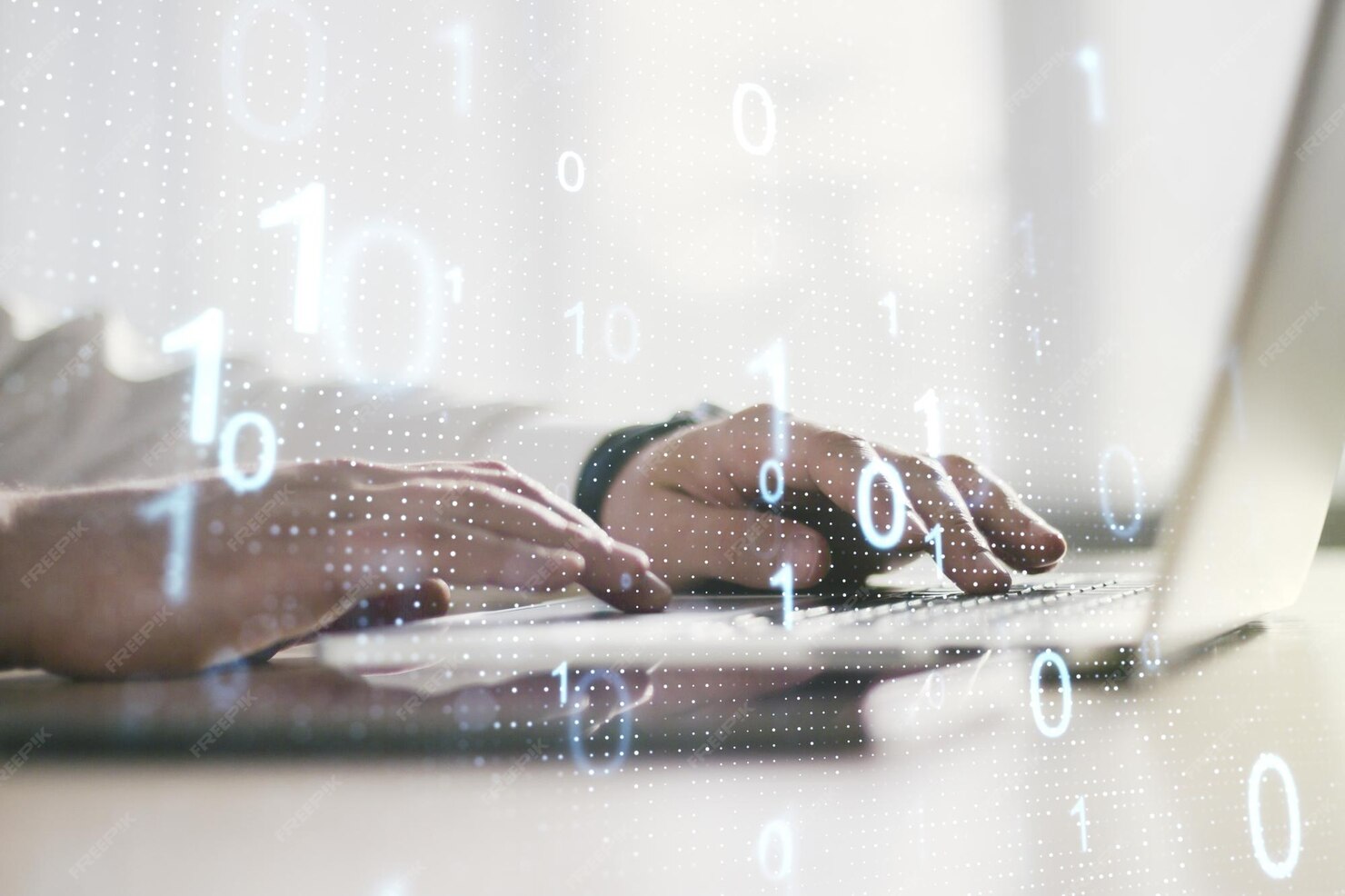 Premium Photo | Creative abstract binary code sketch and hands typing on computer keyboard on ...