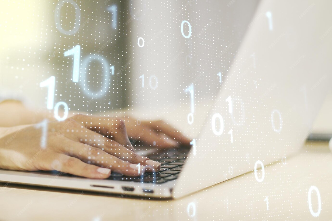 Premium Photo | Creative abstract binary code sketch and hands typing on computer keyboard on ...