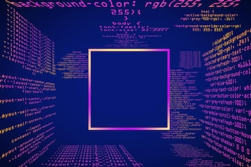 Premium Photo | Creative glowing blue coding programming background with blank square mock up ...