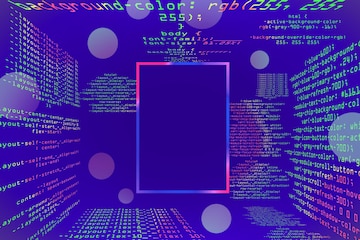 Premium Photo | Creative glowing purple coding programming background with square mock up frame ...