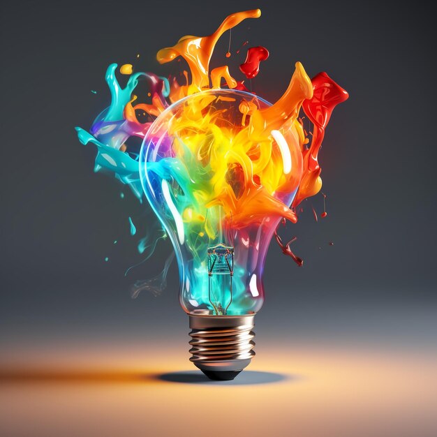 Premium AI Image | Creative light bulb explodes with colorful paint Premium AI Image | Creative light bulb explodes with colorful paint