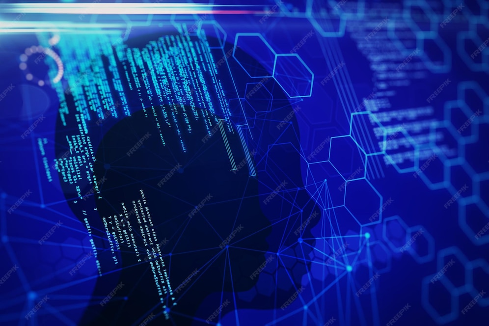 Premium Photo | Creative programming texture with head outline ai and ...