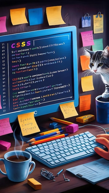 A Creative And Vivid Image Of A Coding Workspace With A Computer Screen Displaying Lines Of Css