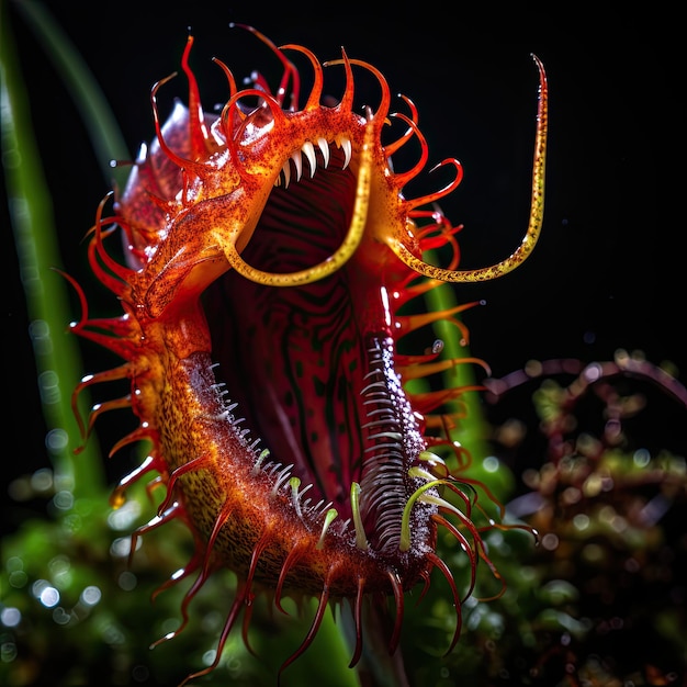 Premium Ai Image Creepy Carnivorous Plant Photo Macro Forest Scary Horror Teeth Toxic Acis Art