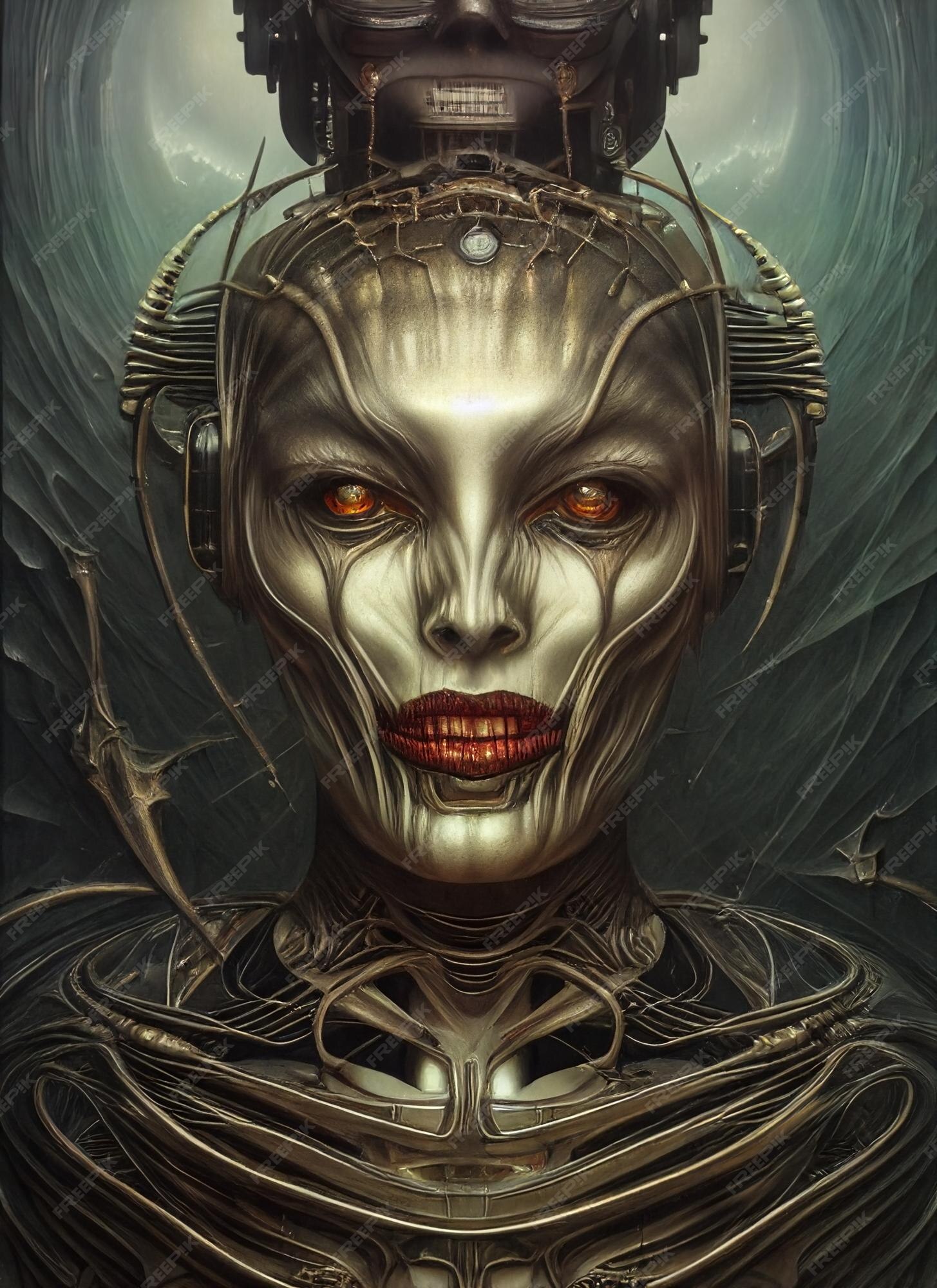 Premium Photo Creepy Female Monster Robot With Pumpkin Halloween Ai Generated Illustration