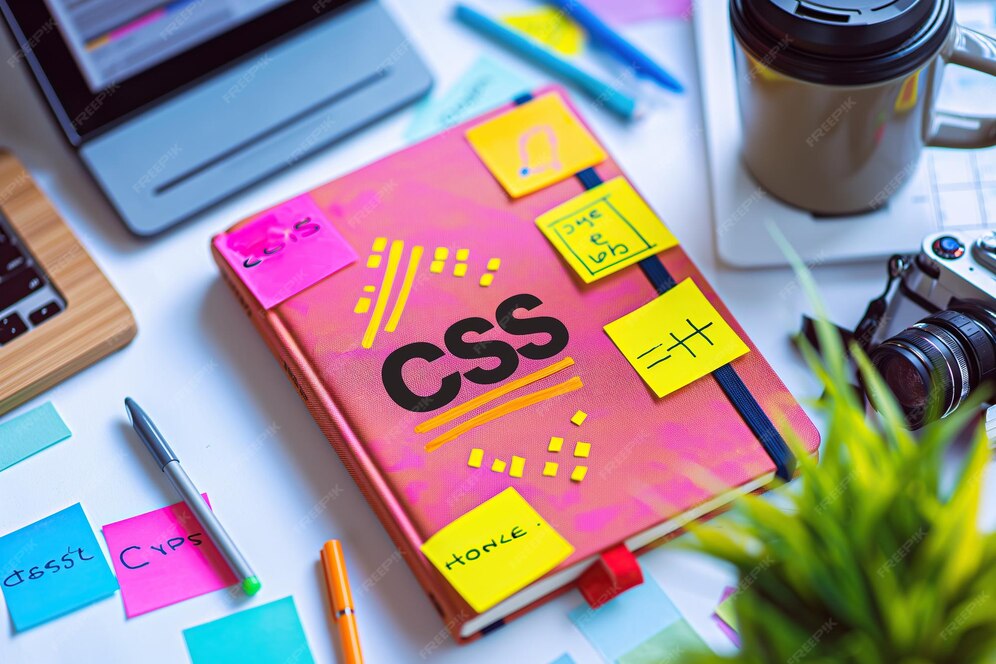 CSS coding notes on colorful notebook tech workspace Web design ...
