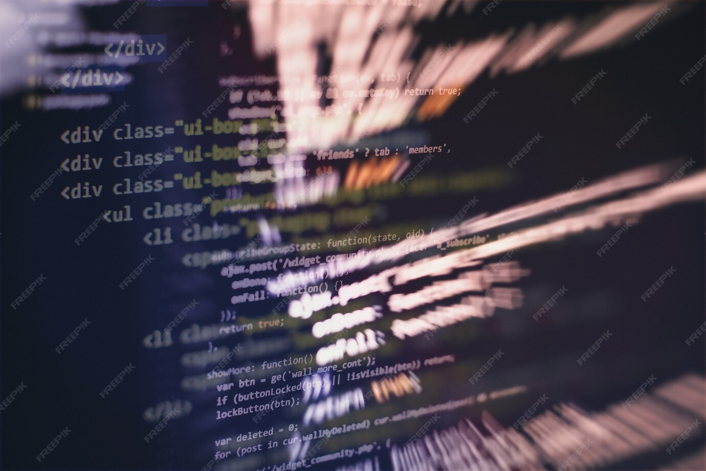 Premium Photo | Css, javascript and html usage. monitor closeup of ...