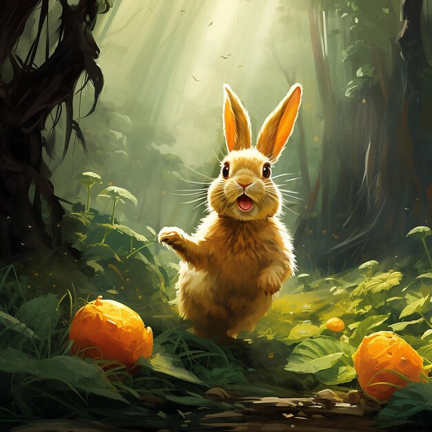 Premium AI Image | a curious rabbit discovering a vibrant orange Premium AI Image | a curious rabbit discovering a vibrant orange