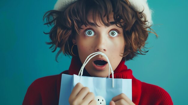 Premium Photo Curly Hair Girl Wearing A Red Sweater And A White Hat
