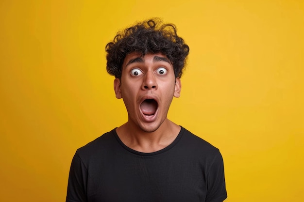 Premium Photo Curly Haired Indian Man Amazed By Promotion Happy And