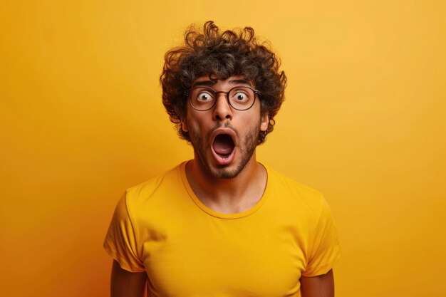 Premium Photo Curly Haired Indian Man Amazed By Promotion Happy And