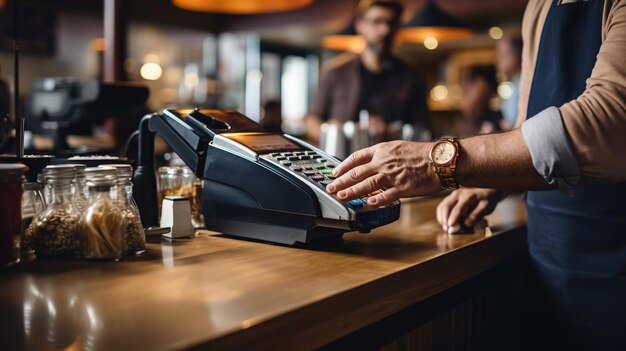 Premium AI Image | Customer paying with credit card Premium AI Image | Customer paying with credit card