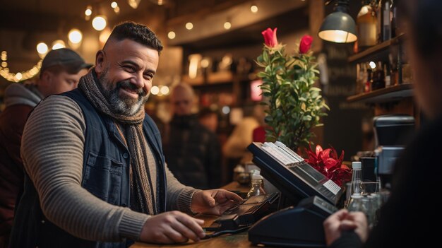 Premium AI Image | Customer paying with credit card Premium AI Image | Customer paying with credit card