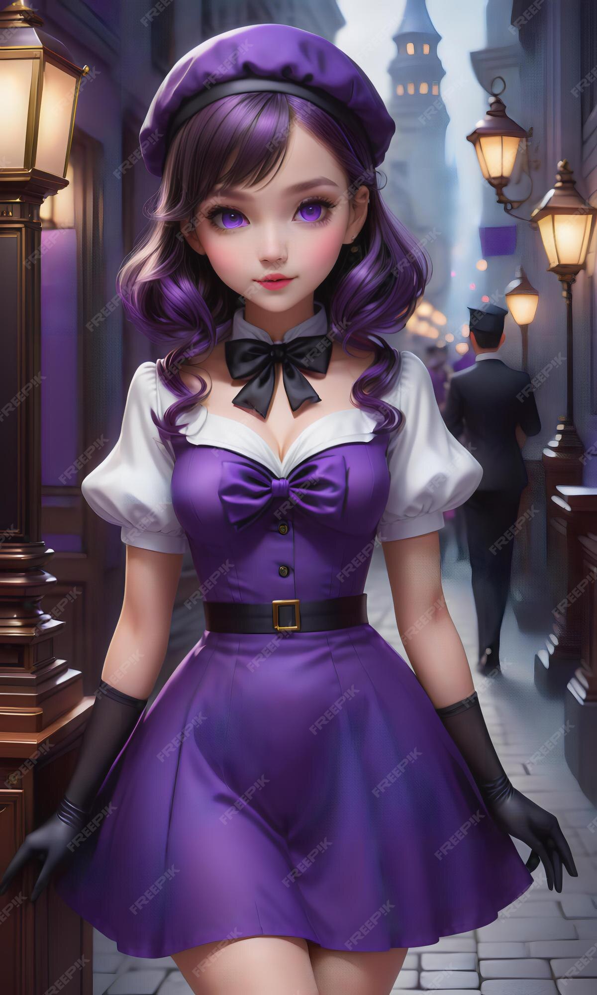 Premium Photo Cute Anime Girl Purple Dress White Shirt