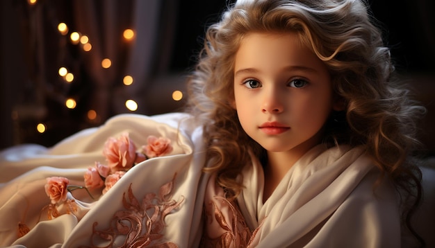 Premium Ai Image Cute Caucasian Girl Smiling Looking At Camera