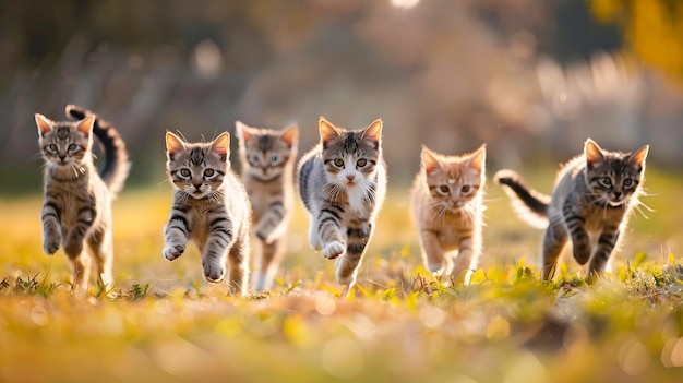 Cute and funny group of kittens or young cats jumping running and ... Cute and funny group of kittens or young cats jumping running and ...