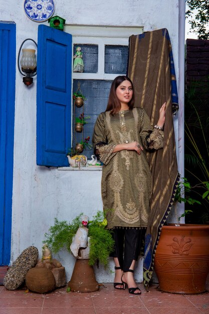 Premium Photo Cute Girl Wearing Designer Kurta Pajama At A Beautiful