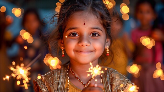 Cute Indian Children Celebrating with Fun Sparklers Generative AI ... Cute Indian Children Celebrating with Fun Sparklers Generative AI ...