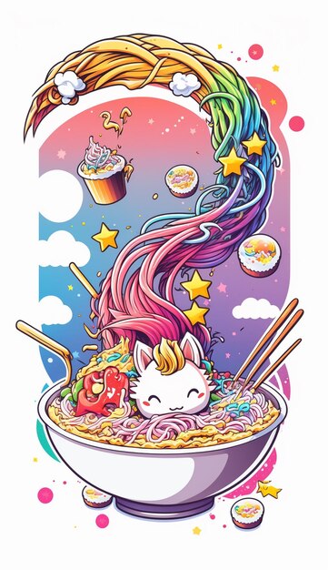 Premium AI Image | cute kawaii unicorn graphic eating ramen Premium AI Image | cute kawaii unicorn graphic eating ramen