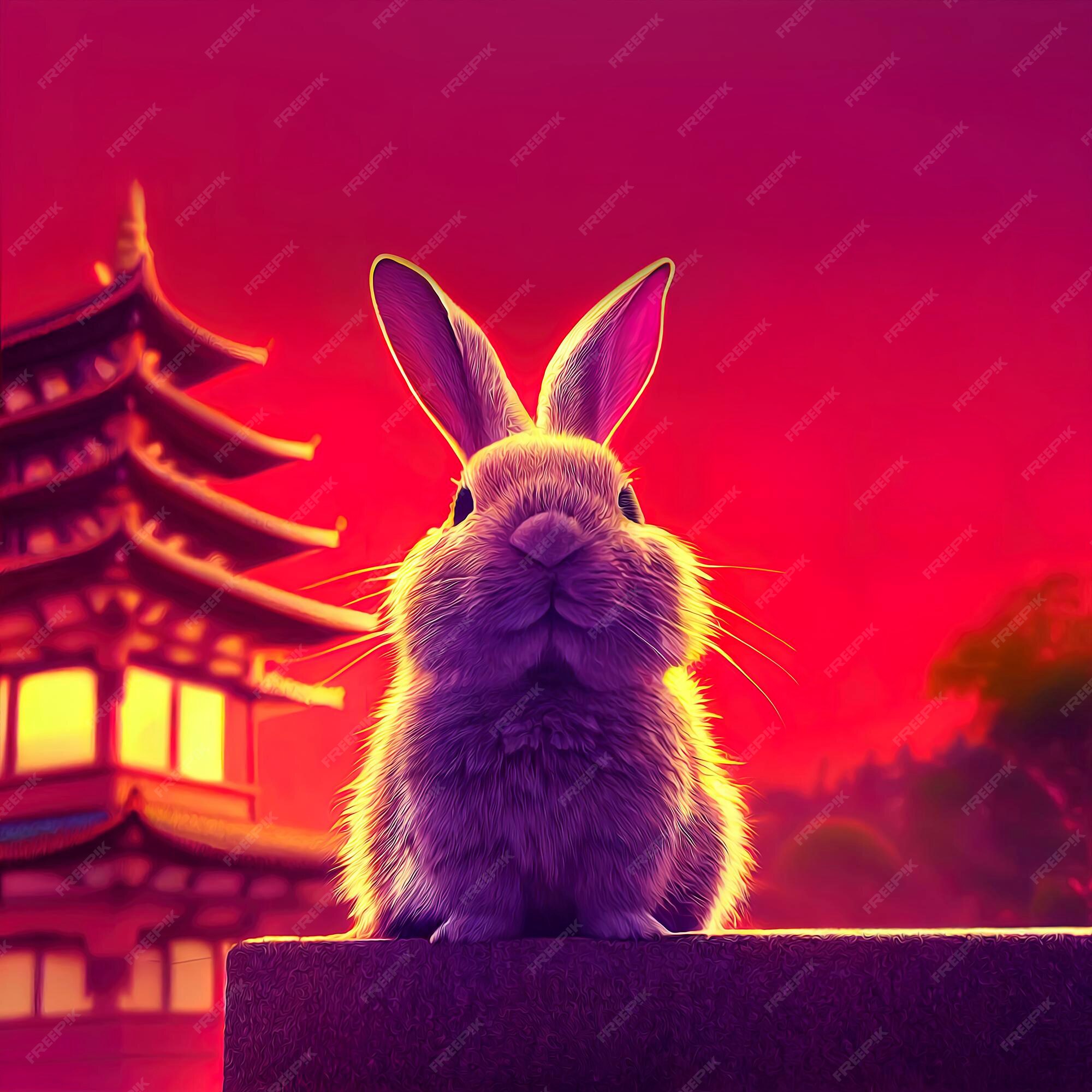 Premium Photo | Cute rabbit in chinese scenary Premium Photo | Cute rabbit in chinese scenary