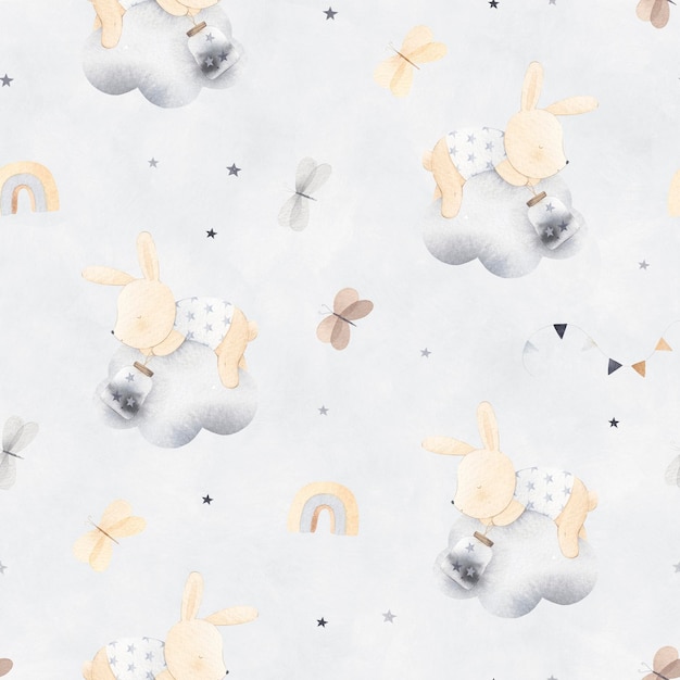 Premium Photo Cute Sleeping Bunny The Rabbit Sleeps On A Cloud Among