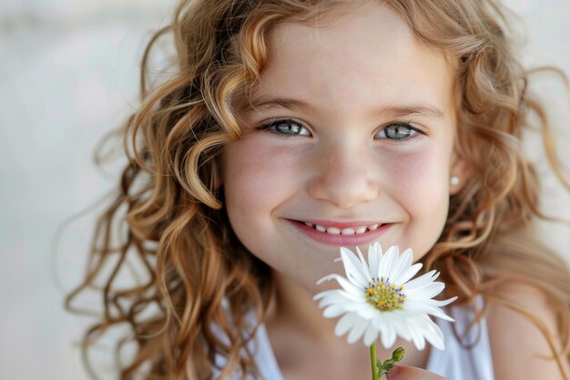 Premium Photo Cute Smiling Girl Holds A Flower Generative Ai