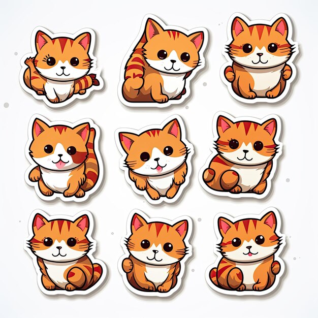 Cute Sticker Cartoon Cat Vector Illustration Isolated On A White