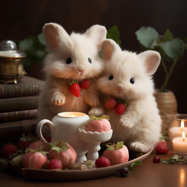 A Cute Stuffed Bright White Rabbit Parent and Child | Premium AI ... A Cute Stuffed Bright White Rabbit Parent and Child | Premium AI ...