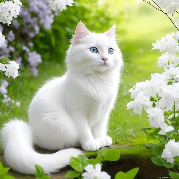 Premium AI Image | Cute White Cat Sitting Awesome Cat Premium AI Image | Cute White Cat Sitting Awesome Cat