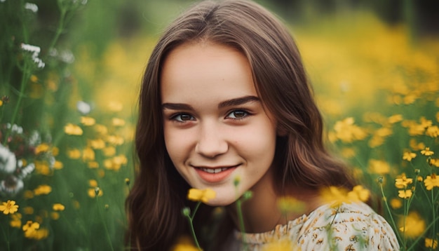 Premium Ai Image Cute Young Woman Smiling In Nature Enjoying Carefree