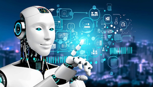 Premium AI Image | Cyber digital world android robot pointing finger ... Premium AI Image | Cyber digital world android robot pointing finger ...