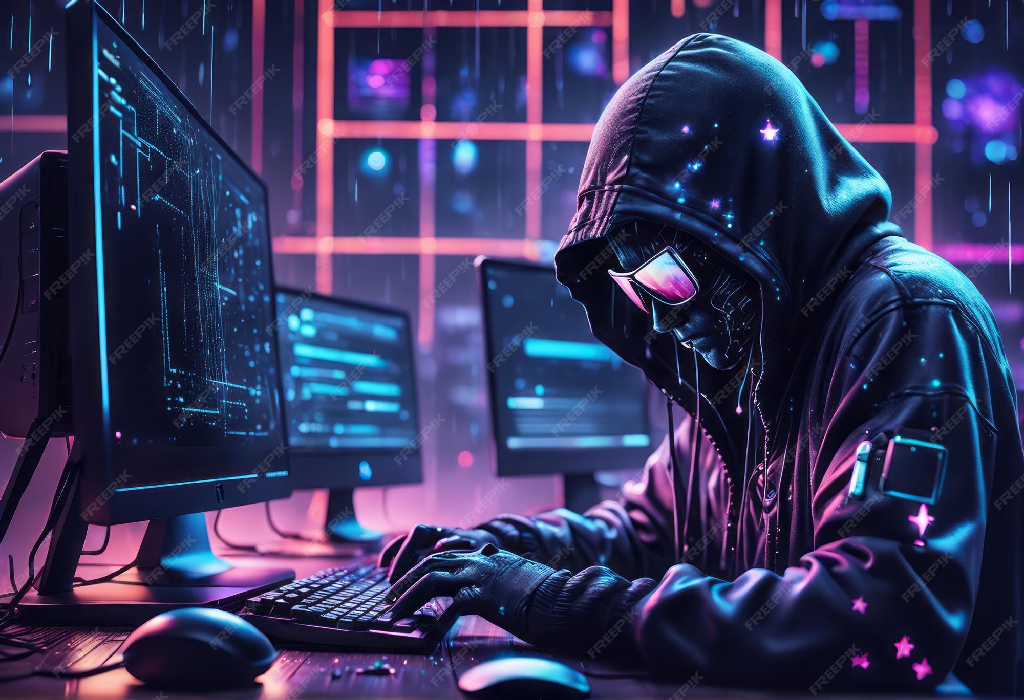 Premium Photo | Cyber hacker using computer to attack cyber hacker ...