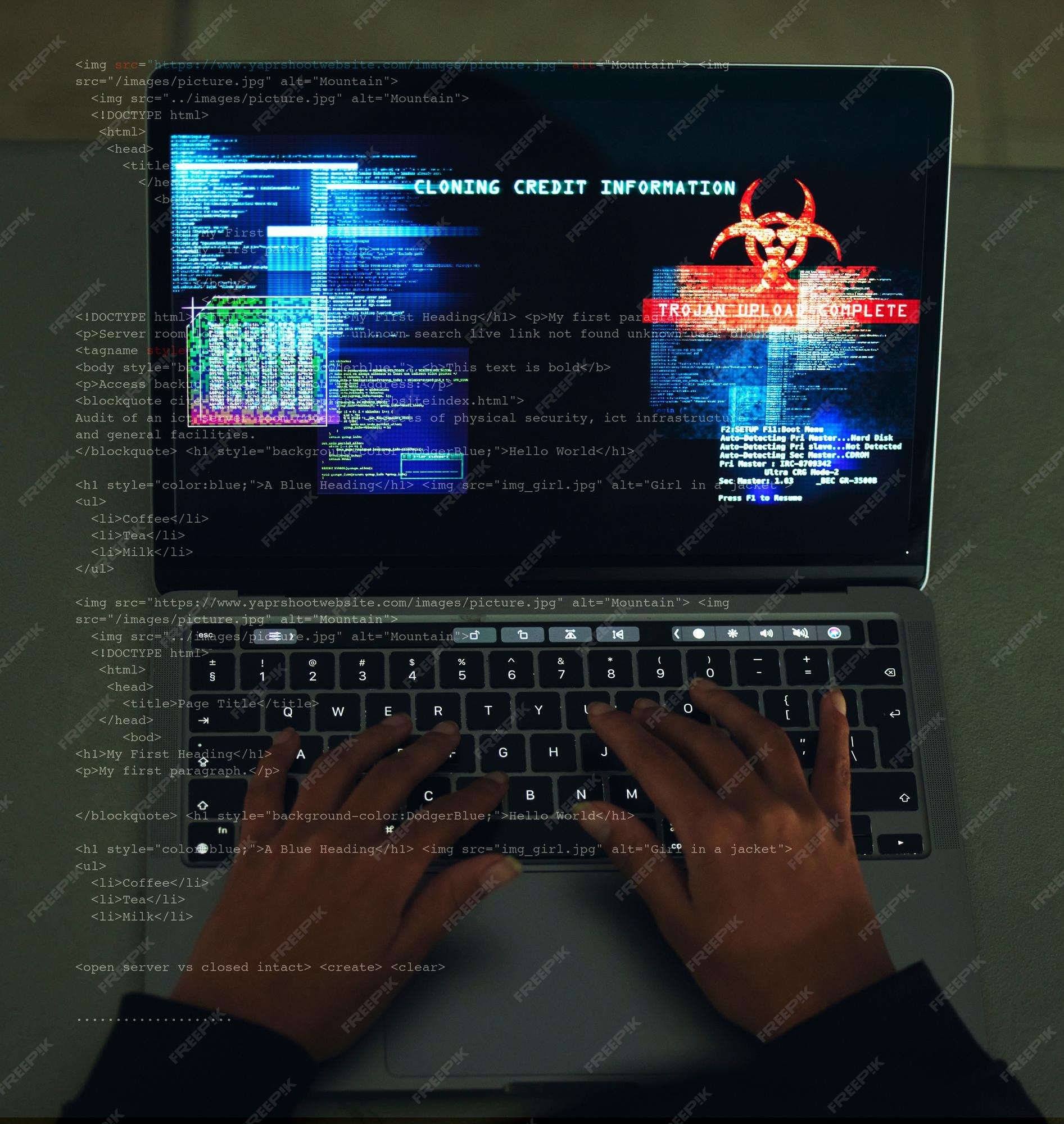Premium Photo Cyber Security Crime And Hands Typing On A Laptop While