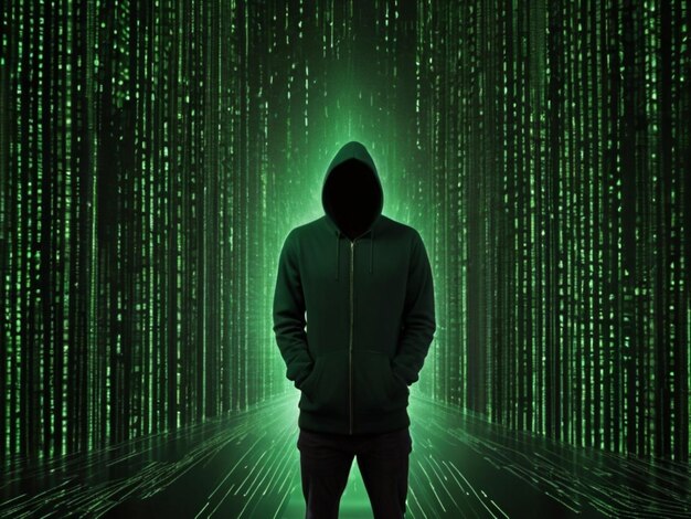 Cyber Security Hacker With Binary Background Premium Ai Generated Image
