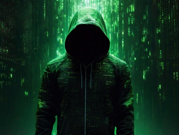 Cyber Security Hacker With Binary Background Premium Ai Generated Image