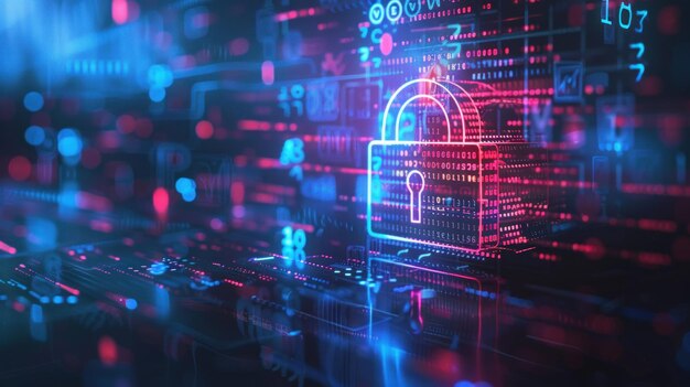 Cyber Security A minimalist padlock icon surrounded by digital binary ... Cyber Security A minimalist padlock icon surrounded by digital binary ...