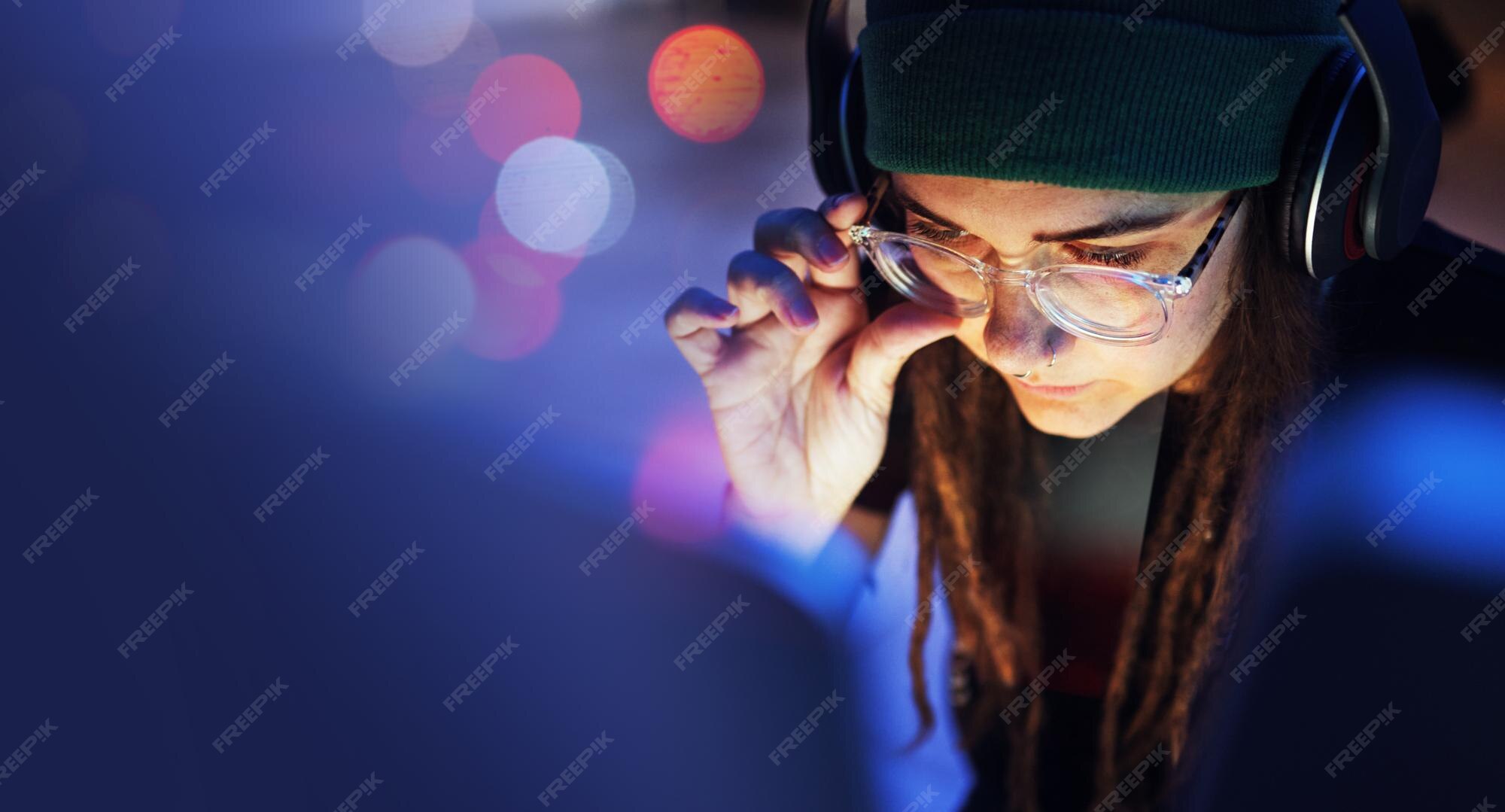 Premium Photo Cyber Security Woman Or Hacker Working On Computer In The Basement At Night For
