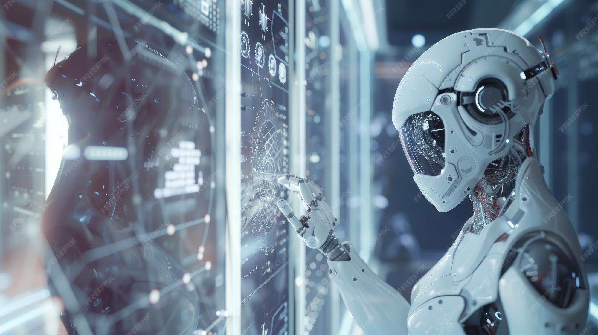 Premium Photo | In cybernetic reality robots with artificial intelligence work and interact with ...